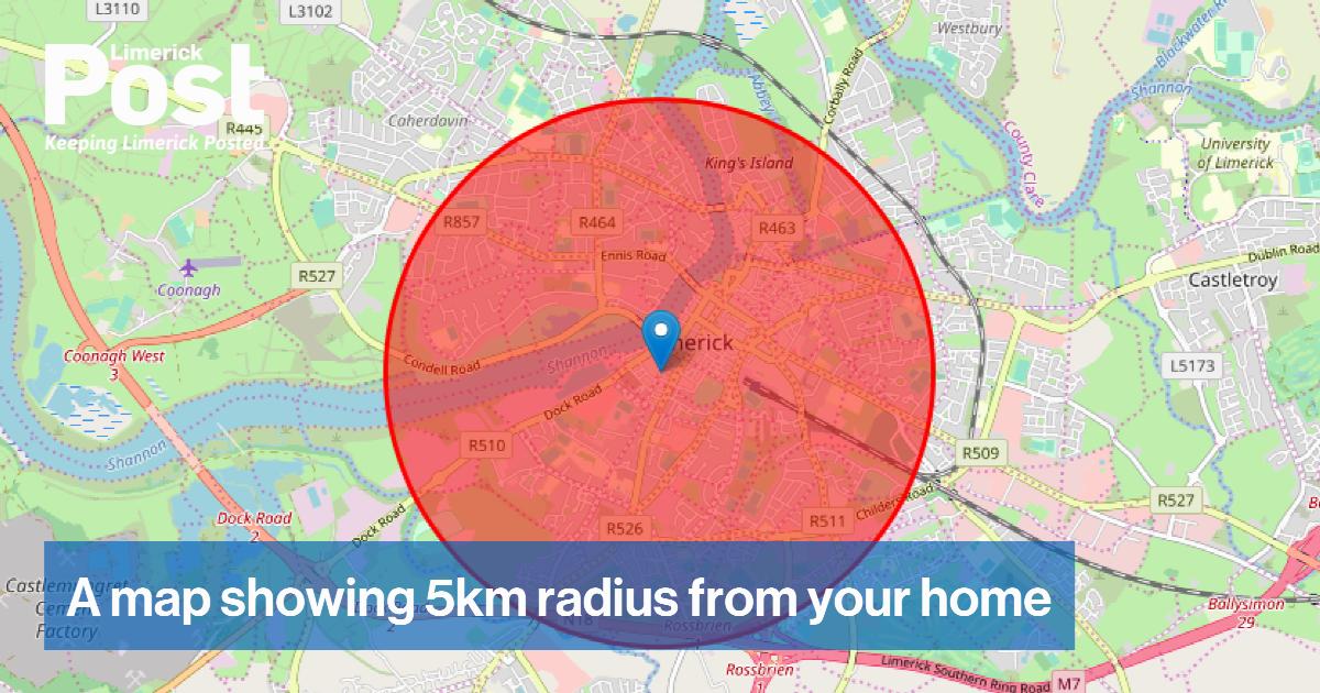 A map showing 5km radius from your home